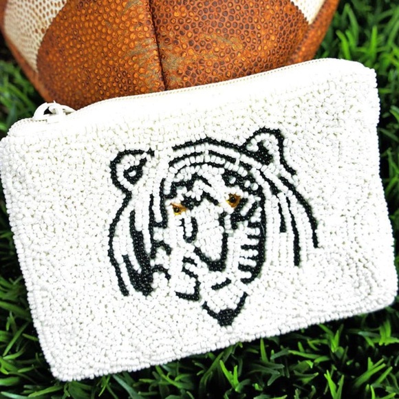 Bags | Beaded White Tiger Pouch Perfect For Lsu Games | Poshmark